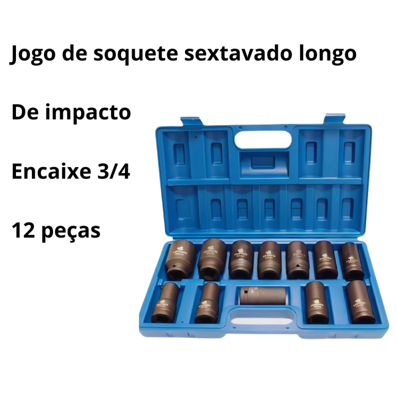 Jogo Soquete Sextavado De Impacto Longo 12 Peças 3 4 Bremen